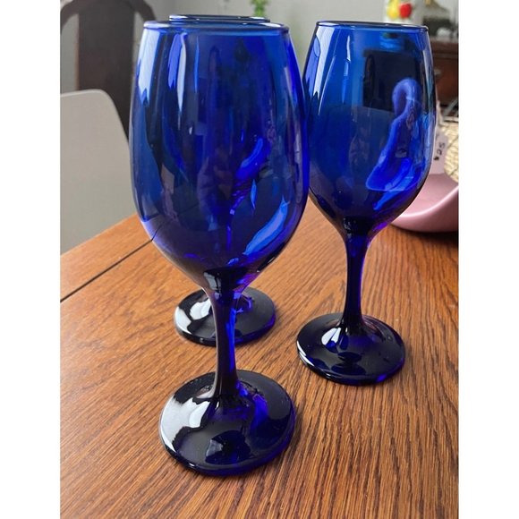 Libby | Dining | 3 Vintage Libbey Blue Wine Glasses Libbey Cobalt Blue ...